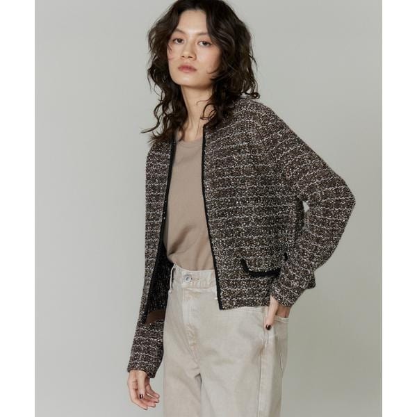 イネド（INED）/《大きいサイズ》ツイード風ニットカーディガン