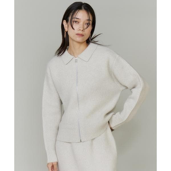 イネド（INED）/フォックスブレンド襟付きジップカーディガン《YVON》