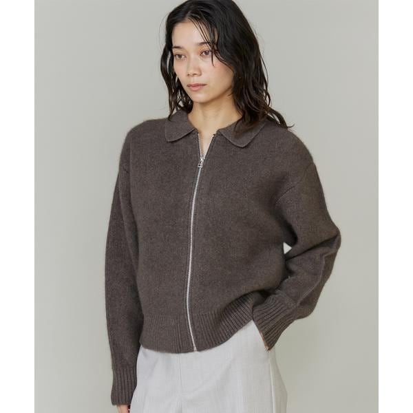 イネド（INED）/フォックスブレンド襟付きジップカーディガン《YVON》