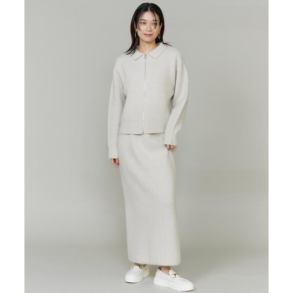 イネド（INED）/フォックスブレンド襟付きジップカーディガン《YVON》