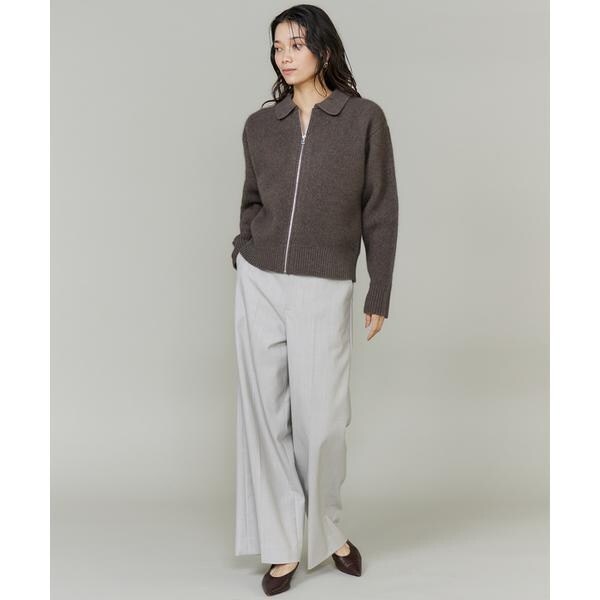 イネド（INED）/フォックスブレンド襟付きジップカーディガン《YVON》