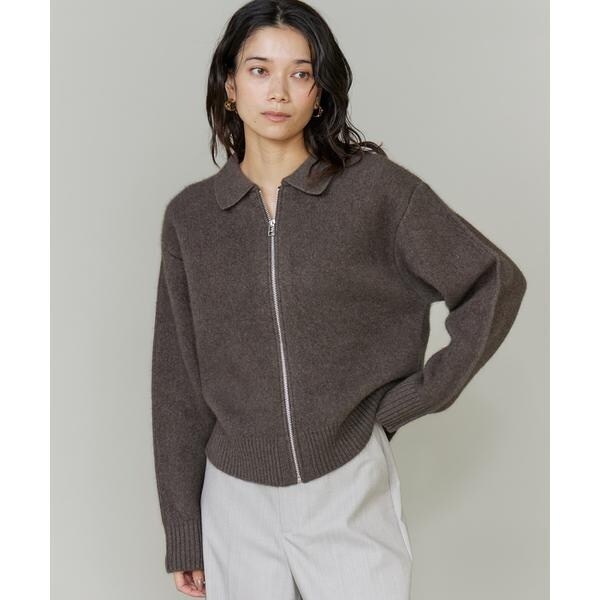 イネド（INED）/フォックスブレンド襟付きジップカーディガン《YVON》