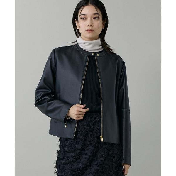 イネド（INED）/《大きいサイズ》ラムレザー ジップアップブルゾン