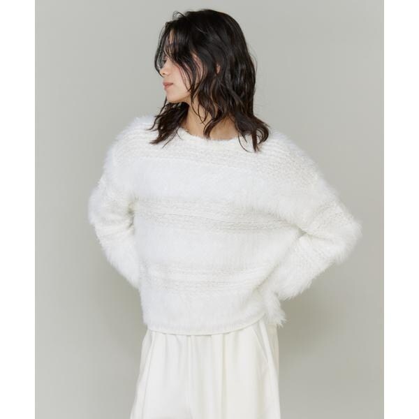 【NEW】イネド（INED）/《大きいサイズ》フェザーヤーンプルオーバー
