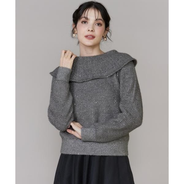 【NEW】イネド（INED）/オフショルダー風グリッターニット