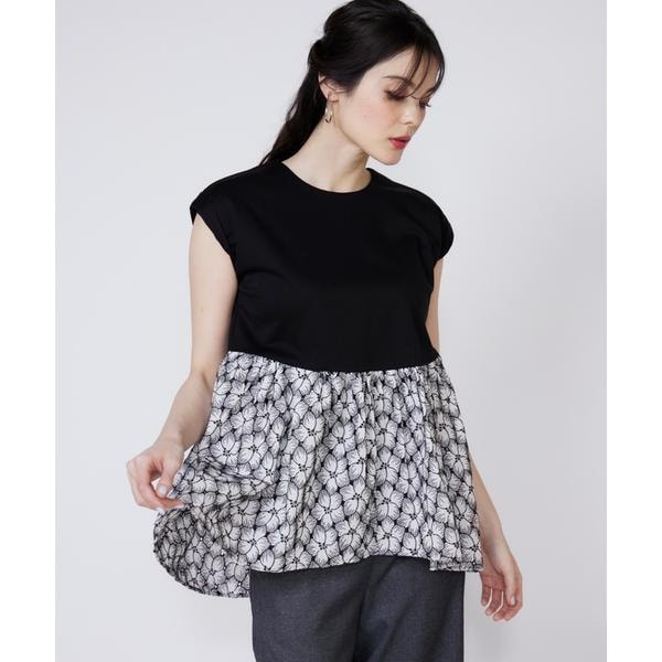 マーリエ ル カセット（Maglie le cassetto）/《大きいサイズ》刺繍レースドッキングカットソー