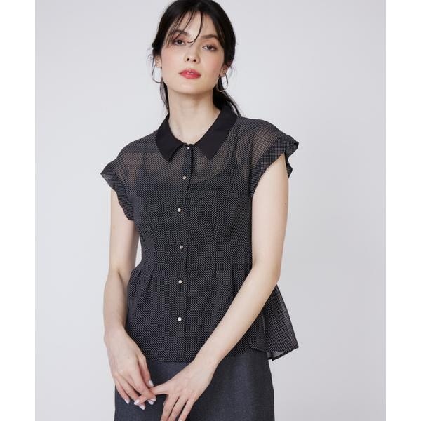 マーリエ ル カセット（Maglie le cassetto）/衿配色シアードットブラウス