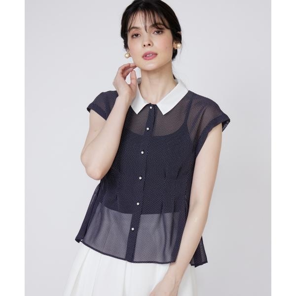 マーリエ ル カセット（Maglie le cassetto）/《大きいサイズ》衿配色シアードットブラウス
