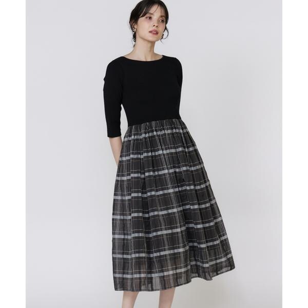 マーリエ ル カセット（Maglie le cassetto）/シアーチェックドッキングニットワンピース