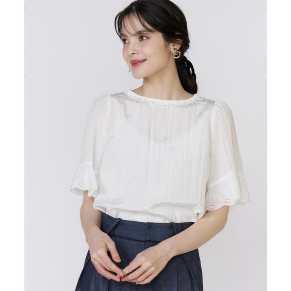 マーリエ ル カセット（Maglie le cassetto）/《プラスサイズ》シャドーストライプレースブラウス