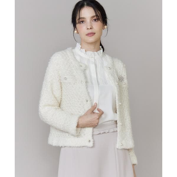 【NEW】マーリエ ル カセット（Maglie le cassetto）/《大きいサイズ》ラメフェザーニットジャケット