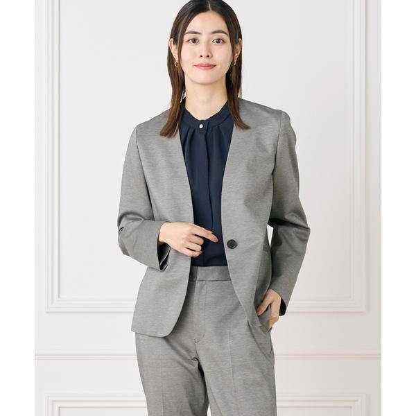 セブンアイディコンセプト（7ID concept）/《大きいサイズ》ノーカラーストレッチジャケット