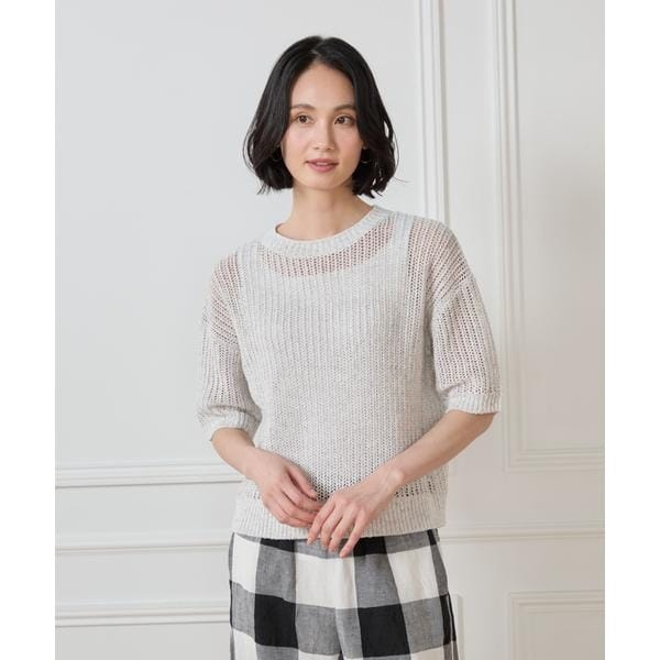 セブンアイディコンセプト（7ID concept）/《大きいサイズ》ボックスシルエット透かし柄ニット