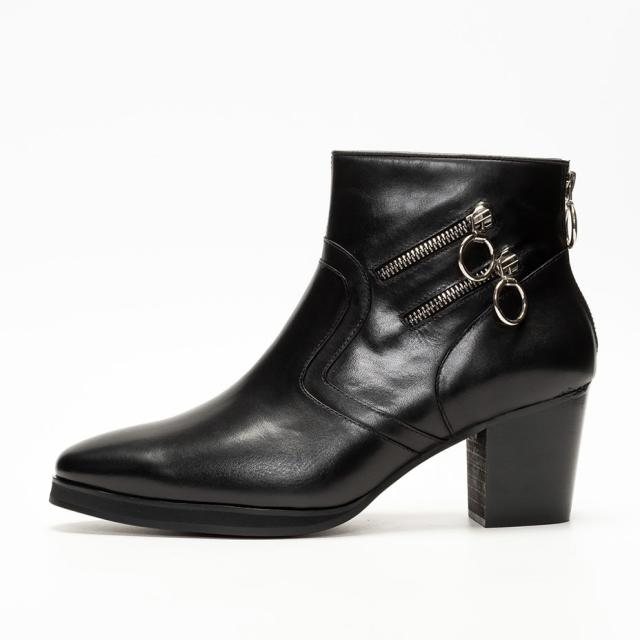 エンデヴァイス（endevice）/レザー プラットフォーム ハイヒールブーツ / 2連ジップ ショートブーツ