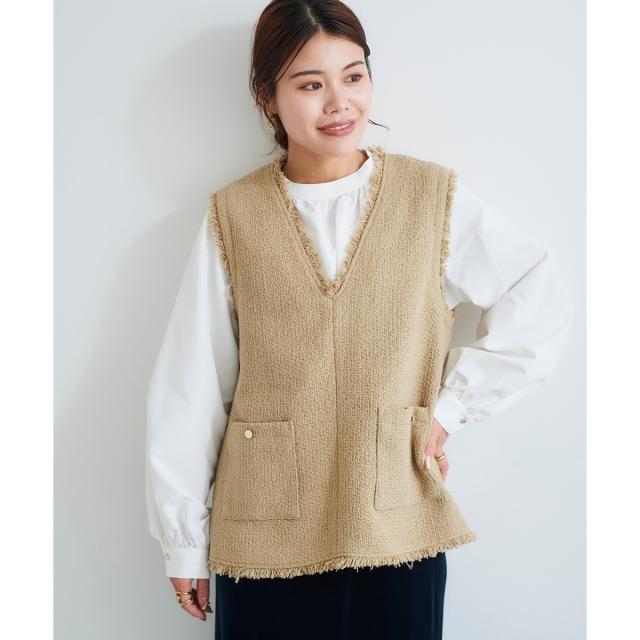 ルクールブラン（le．coeur blanc）/ツイードベスト×ギャザーブラウスセット
