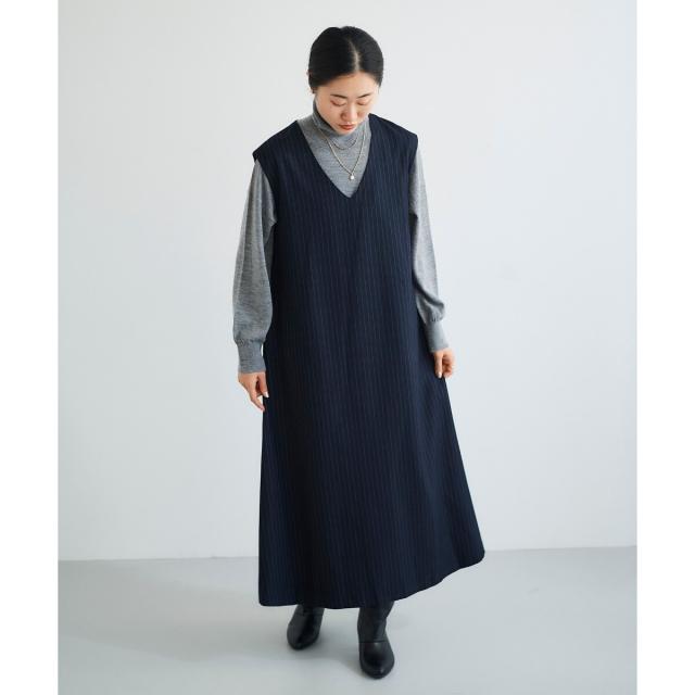 ルクールブラン（le．coeur blanc）/ストライプノースリーブフレアワンピース