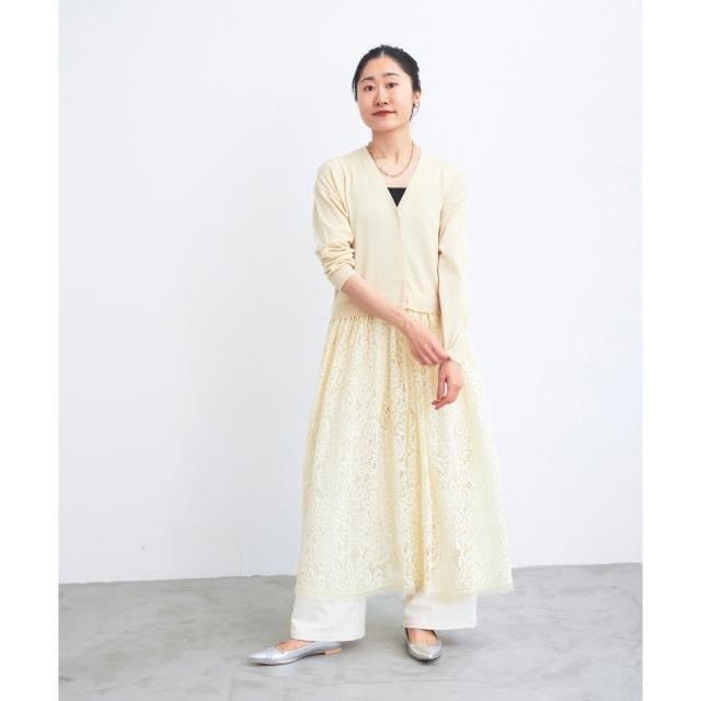 ルクールブラン（le．coeur blanc）/《手洗い可能》TORRAZZO DONNA ニット×レース ロングカーデ