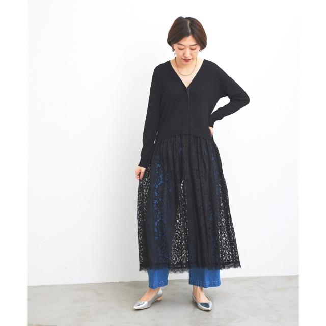 ルクールブラン（le．coeur blanc）/《手洗い可能》TORRAZZO DONNA ニット×レース ロングカーデ