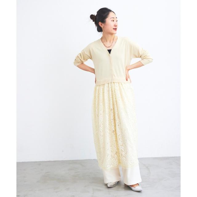 ルクールブラン（le．coeur blanc）/《手洗い可能》TORRAZZO DONNA ニット×レース ロングカーデ