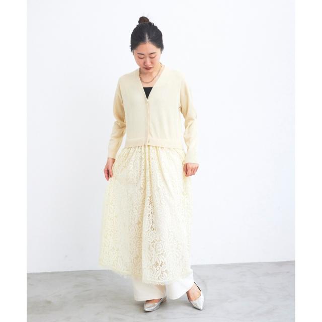 ルクールブラン（le．coeur blanc）/《手洗い可能》TORRAZZO DONNA ニット×レース ロングカーデ