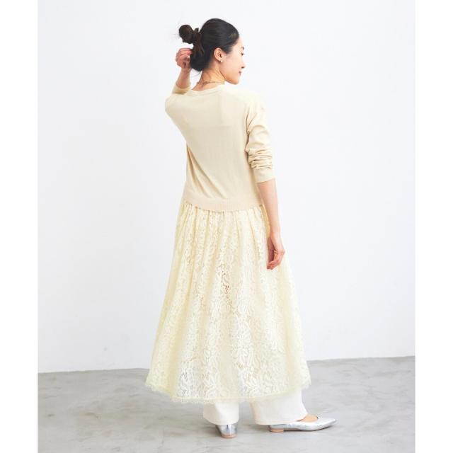 ルクールブラン（le．coeur blanc）/《手洗い可能》TORRAZZO DONNA ニット×レース ロングカーデ