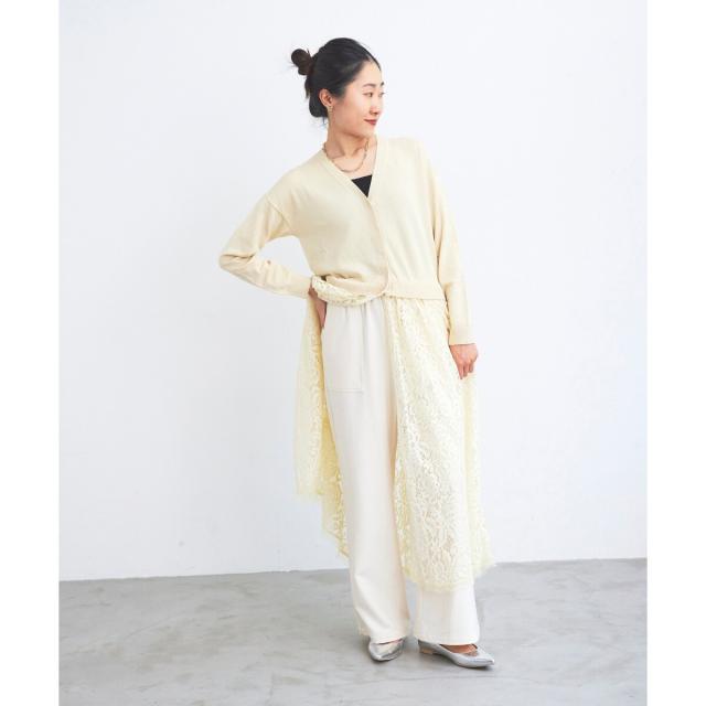 ルクールブラン（le．coeur blanc）/《手洗い可能》TORRAZZO DONNA ニット×レース ロングカーデ