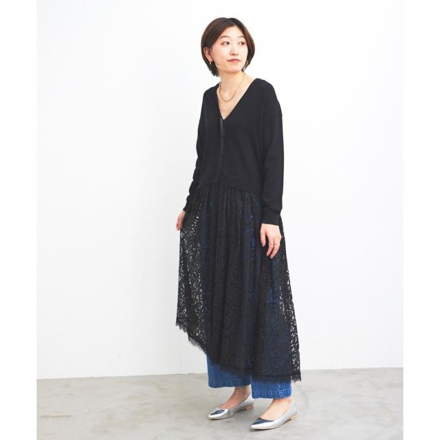 ルクールブラン（le．coeur blanc）/《手洗い可能》TORRAZZO DONNA ニット×レース ロングカーデ