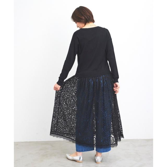 ルクールブラン（le．coeur blanc）/《手洗い可能》TORRAZZO DONNA ニット×レース ロングカーデ