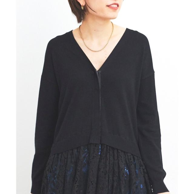 ルクールブラン（le．coeur blanc）/《手洗い可能》TORRAZZO DONNA ニット×レース ロングカーデ