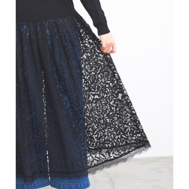 ルクールブラン（le．coeur blanc）/《手洗い可能》TORRAZZO DONNA ニット×レース ロングカーデ