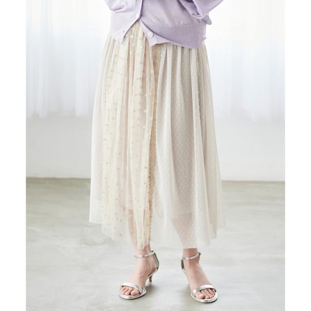 ルクールブラン（le．coeur blanc）/Perle Peche ドットチュールレースキリカエスカート