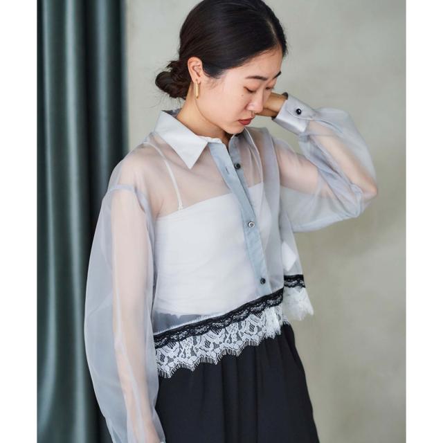 ルクールブラン（le．coeur blanc）/《手洗い可能》MAISON MAVERICK レースクロップドブラウス