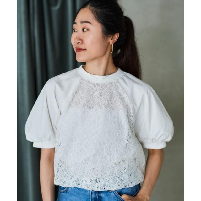 ルクールブラン（le．coeur blanc）/《手洗い可能》MAISON MAVERICK レースバルーンスリーブブラウス