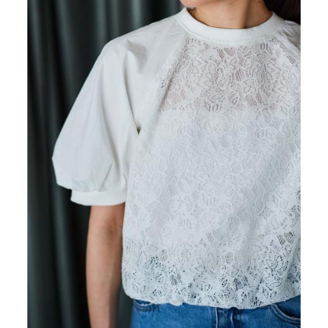 ルクールブラン（le．coeur blanc）/《手洗い可能》MAISON MAVERICK レースバルーンスリーブブラウス