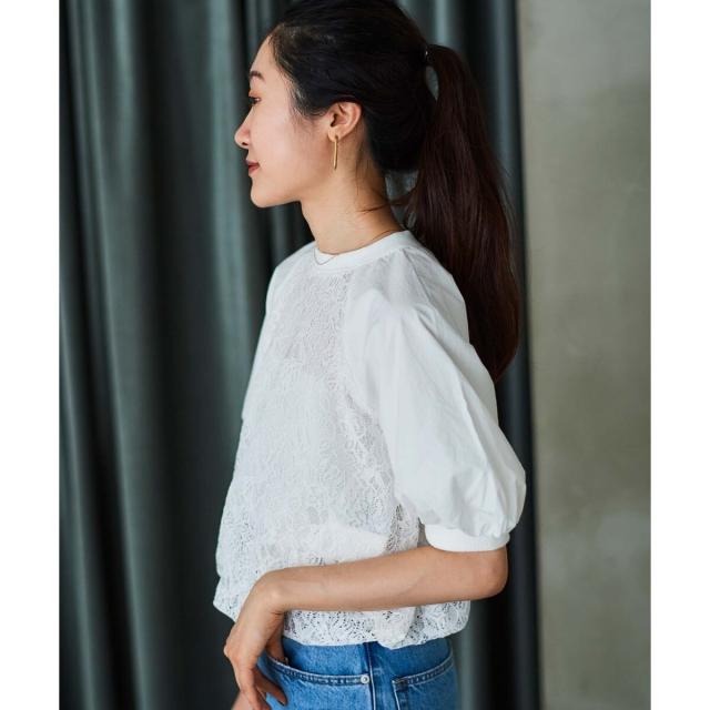 ルクールブラン（le．coeur blanc）/《手洗い可能》MAISON MAVERICK レースバルーンスリーブブラウス