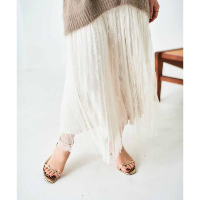 ルクールブラン（le．coeur blanc）/《手洗い可能》レースプリーツロングスカート