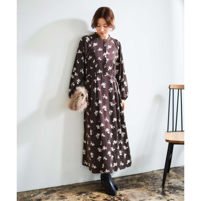 ルクールブラン（le．coeur blanc）/ドット×フラワーサテンワンピース