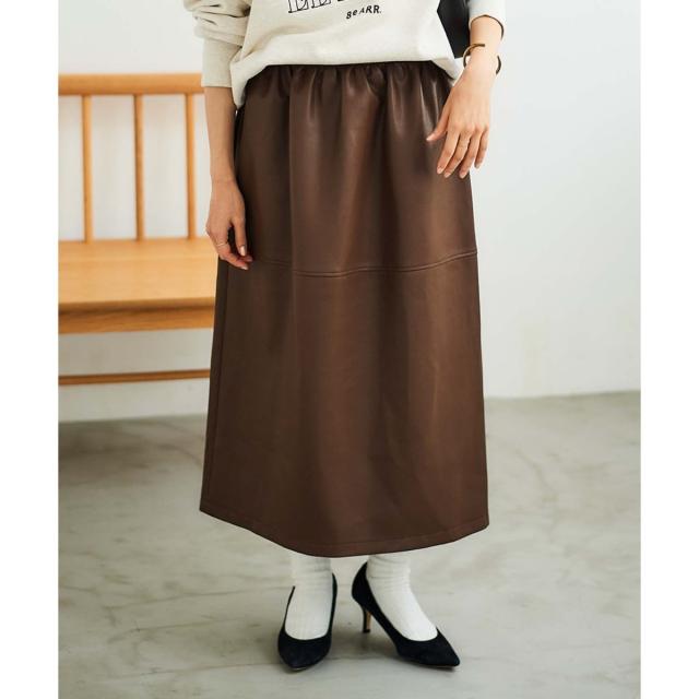 ルクールブラン（le．coeur blanc）/ギャザーコクーン合皮スカート