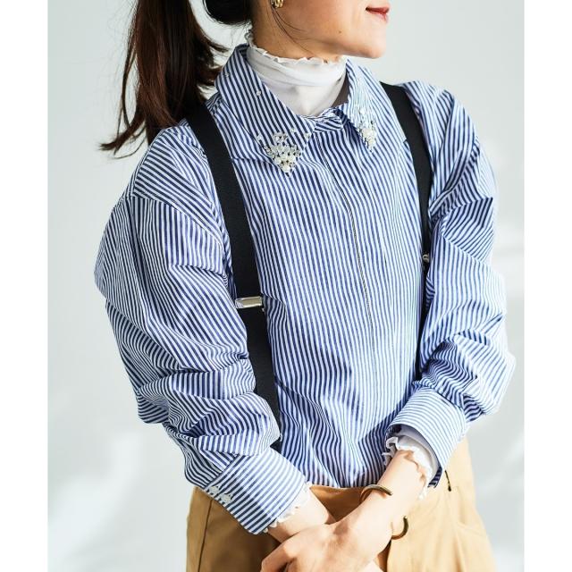 ルクールブラン（le．coeur blanc）/《手洗い可能》ビジューカラーシャツ