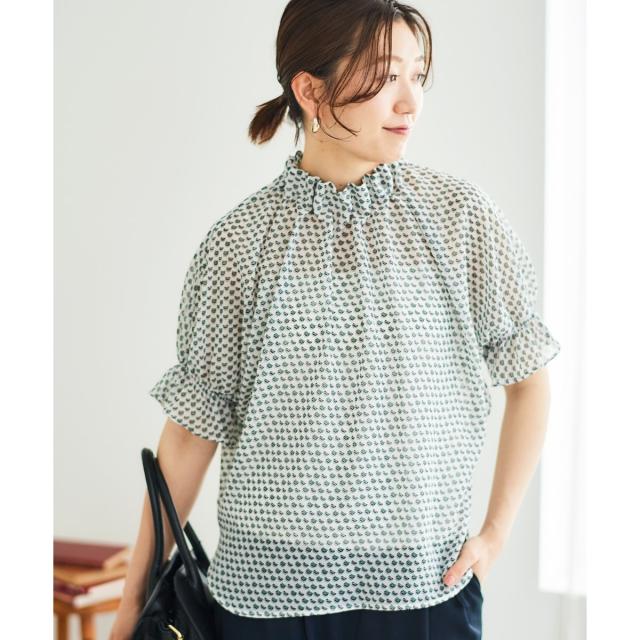 ルクールブラン（le．coeur blanc）/シフォン幾何柄プリントブラウス