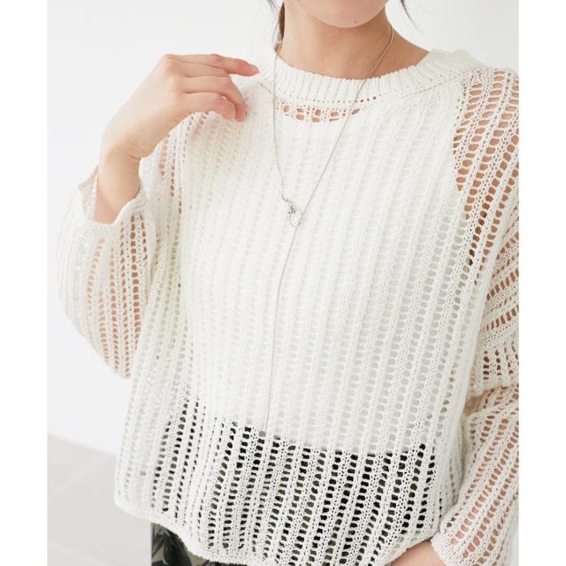 ルクールブラン（le．coeur blanc）/ハシゴ調透かし柄ホールガーメントニット
