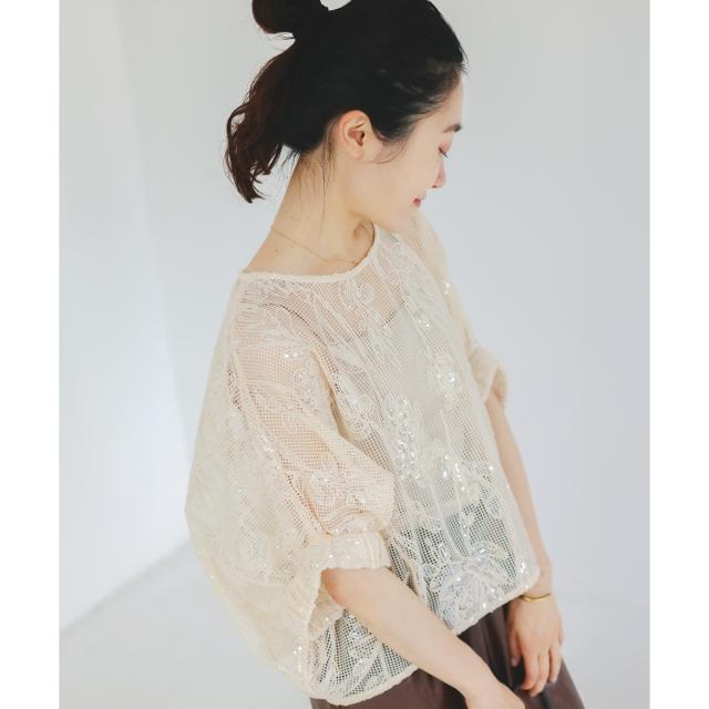 ルクールブラン（le．coeur blanc）/TORRAZZO DONNAスパンコールドルマンブラウス