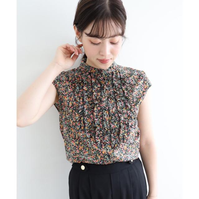 ルクールブラン（le．coeur blanc）/《手洗い可能》リバティフロントフリルブラウス