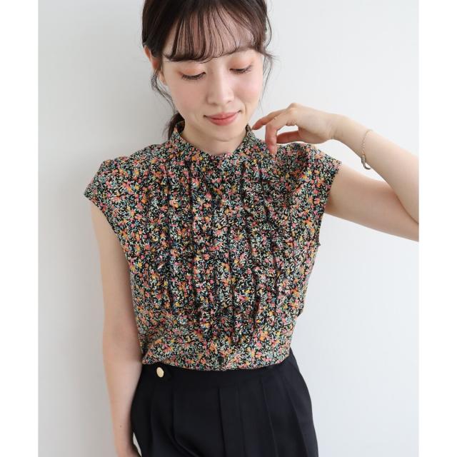 ルクールブラン（le．coeur blanc）/《手洗い可能》リバティフロントフリルブラウス