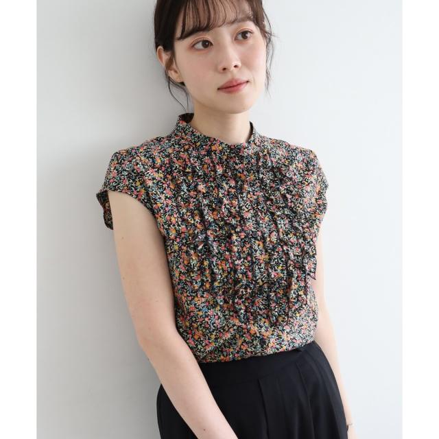 ルクールブラン（le．coeur blanc）/《手洗い可能》リバティフロントフリルブラウス