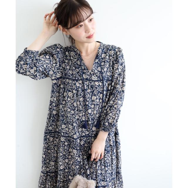 ルクールブラン（le．coeur blanc）/《手洗い可能》Fanaka別注フラワー×ストライプワンピース