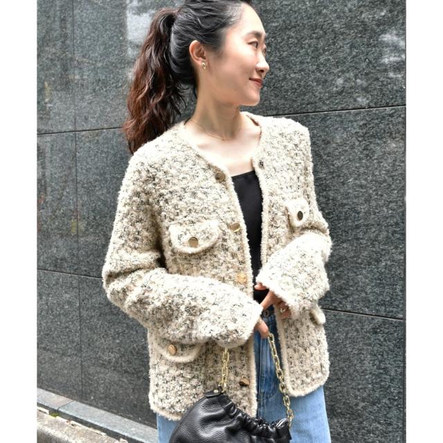 ルクールブラン（le．coeur blanc）/《手洗い可能》TORRAZZO DONNAツイードニットジャケット