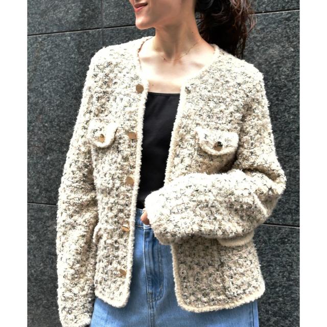 ルクールブラン（le．coeur blanc）/《手洗い可能》TORRAZZO DONNAツイードニットジャケット