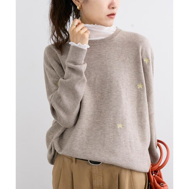 ルクールブラン（le．coeur blanc）/《手洗い可能》スター刺繍ニットプルオーバー