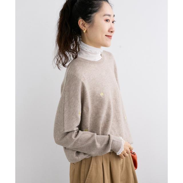 ルクールブラン（le．coeur blanc）/《手洗い可能》スター刺繍ニットプルオーバー